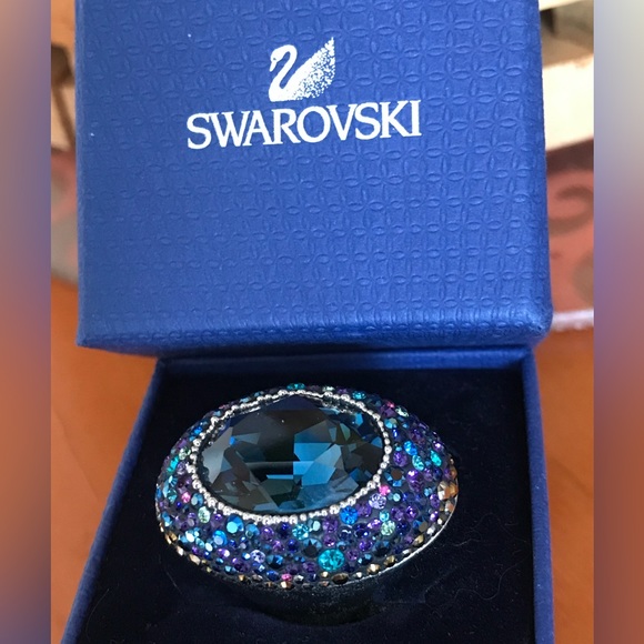 Swarovski | Jewelry | Swarovski Blue Crystal Ring In Silver Tone ...